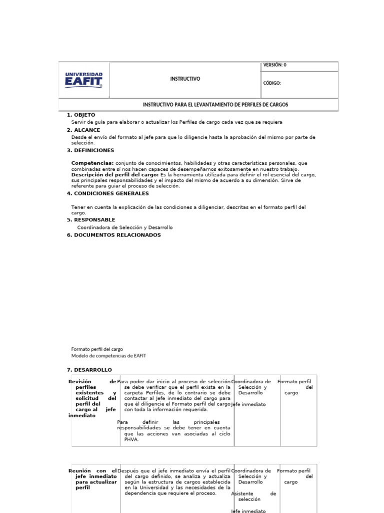 Intructivo - Perfil de Cargos | PDF