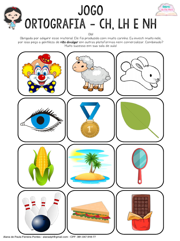 Jogo de Ortografia - CH, LH e NH | PDF
