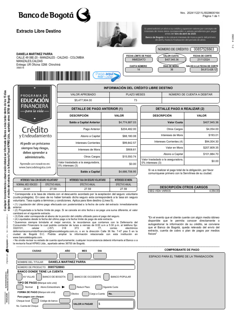 Extracto de Crédito Libre Destino | PDF | Bancos | Crédito