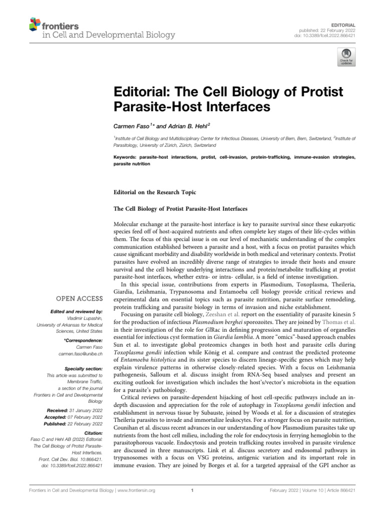 Fthe Cell Biology of Protist Parasite-Host Interfaces | PDF ...