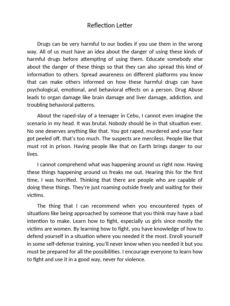 Reflection Letter for Health(about drugs) | PDF