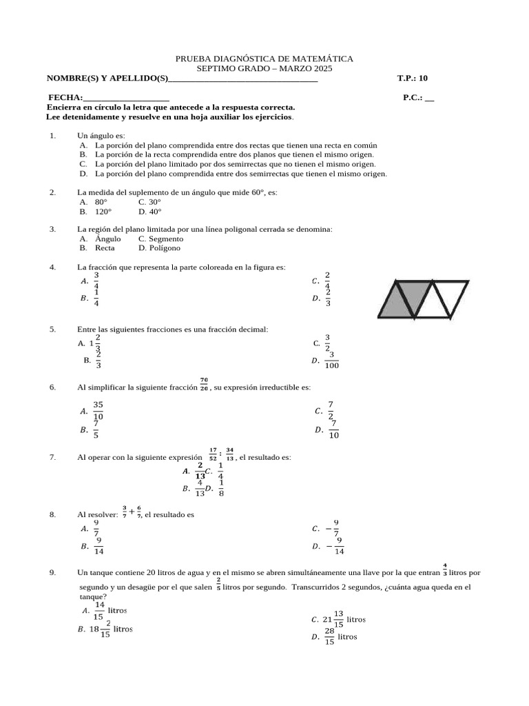 Prueba Diagnostica 7mo 2025 | PDF