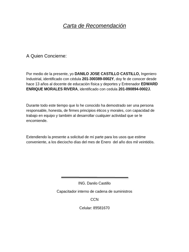 Carta de Recomendación Danilo Castillo | PDF