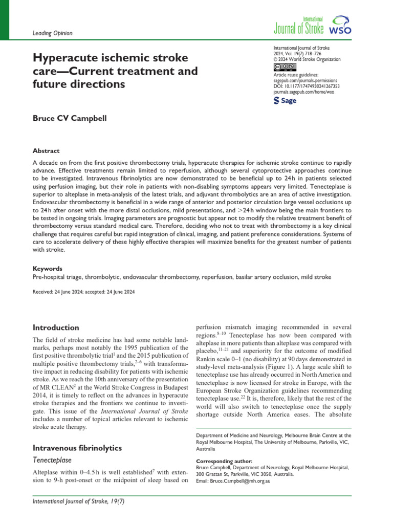 Hyperacute Ischemic Stroke Care-Current Treatment | PDF | Stroke | Ct Scan