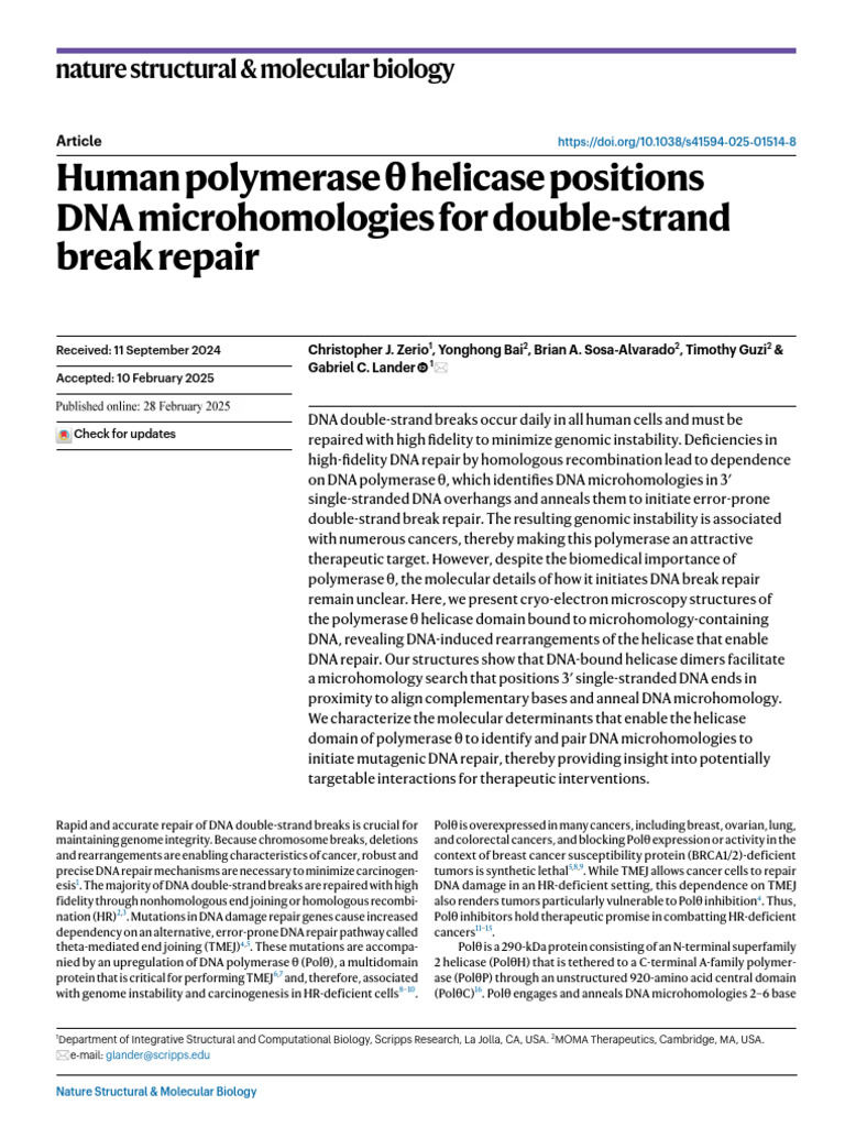 Human polymerase θ helicase positions DNA microhomologies for double ...