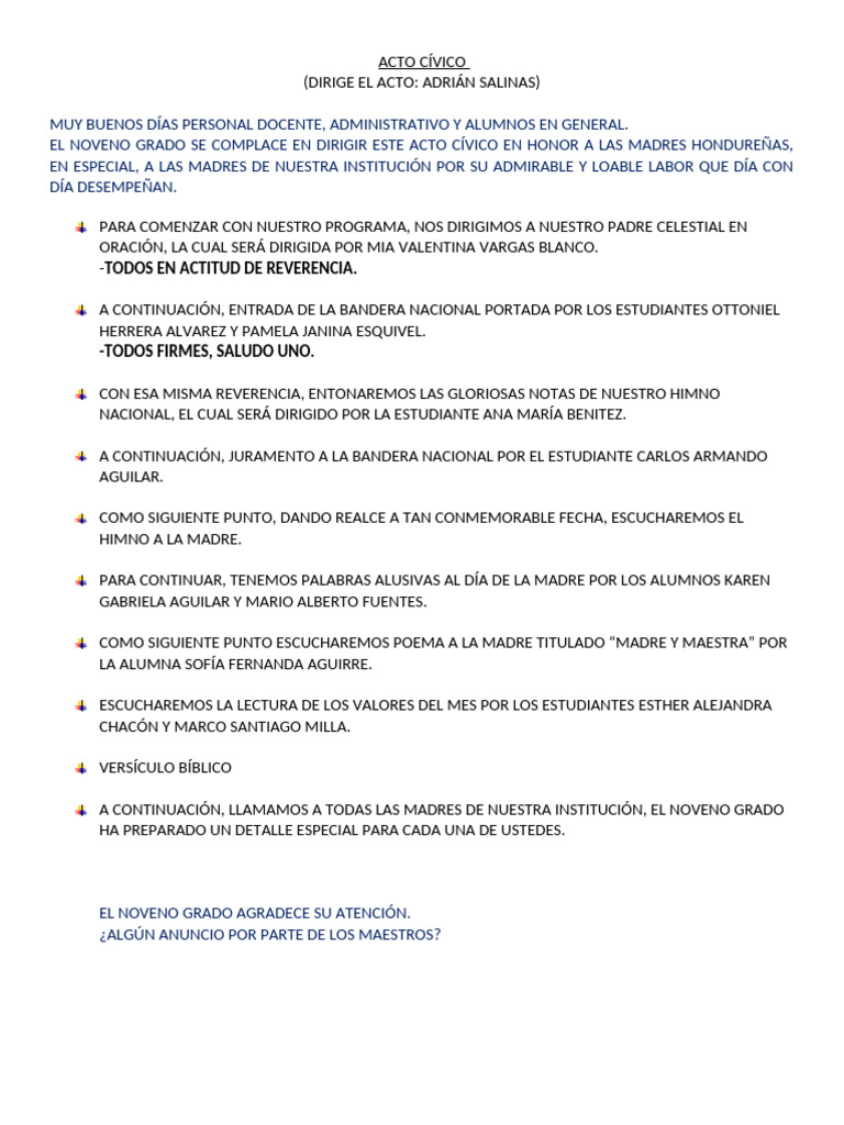 Acto Cívico en Honor a las Madres | PDF | Libertad
