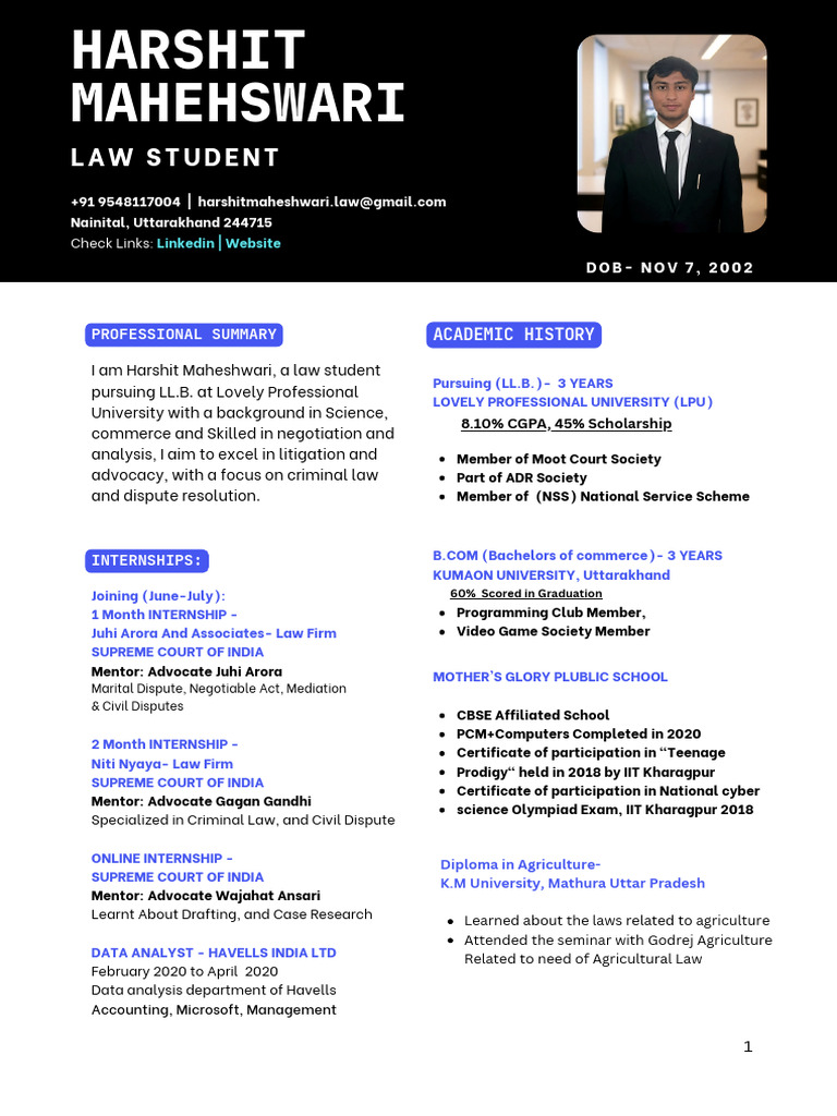 Harshit Maheshwari Law CV | PDF