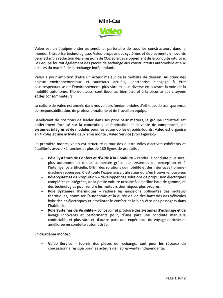 Etude de Cas - VALEO Énoncé | PDF | Voitures | Véhicule électrique hybride