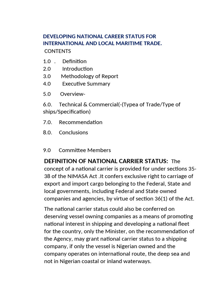 DEVELOPING INTERNATIONAL NATIONAL CAREER STATUS FOR MARITIME TRADE-940 ...