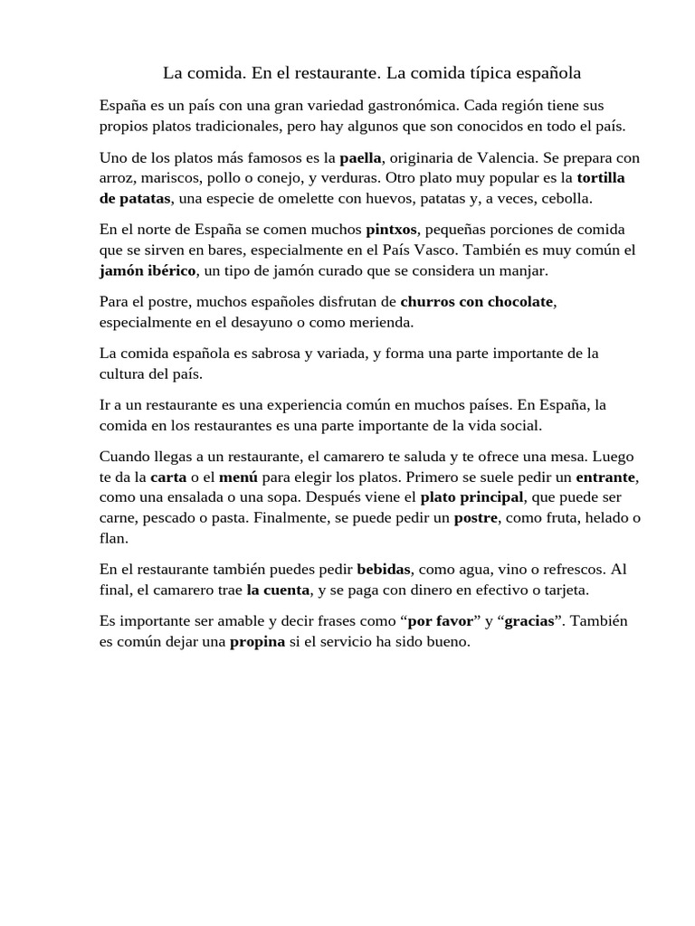 4.la Comida. en El Restaurante. La Comida Típica Española | PDF