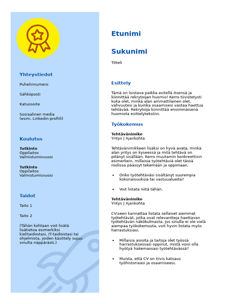 Lataa CV Pohja Word | PDF