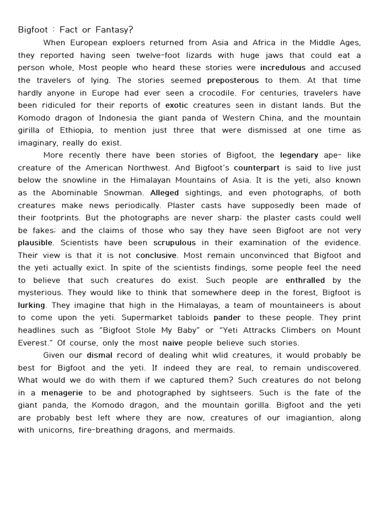Bigfoot Fact or Fantasy | PDF