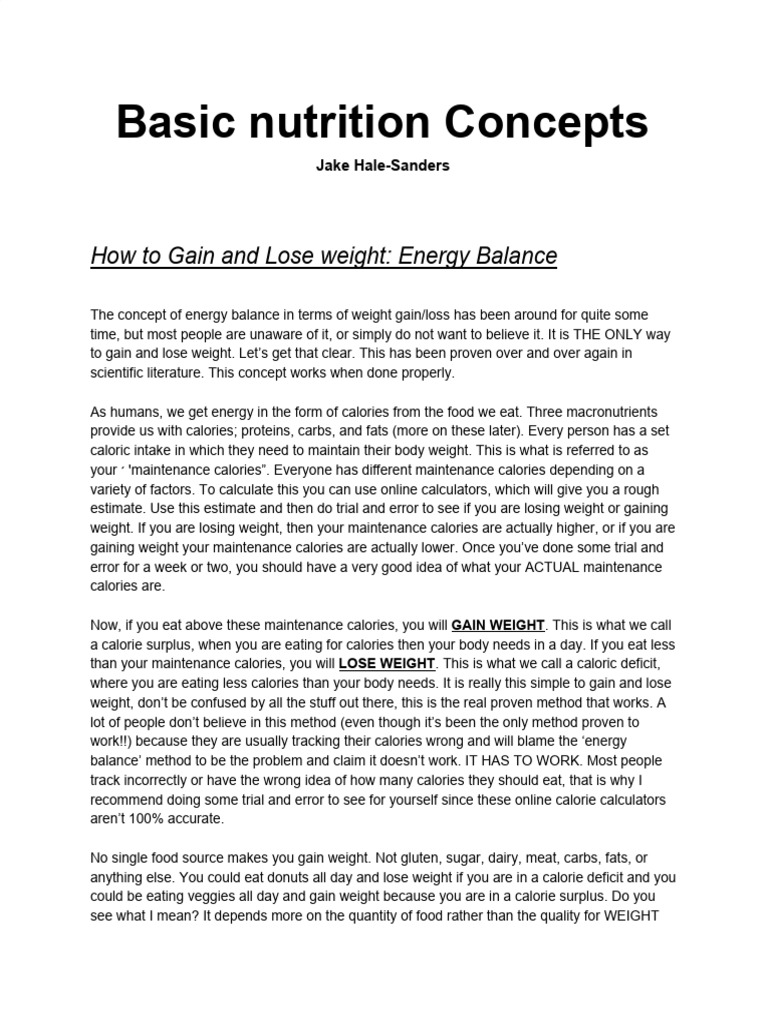 Basic Nutrition Concepts -2 | PDF | Dieting | Weight Loss