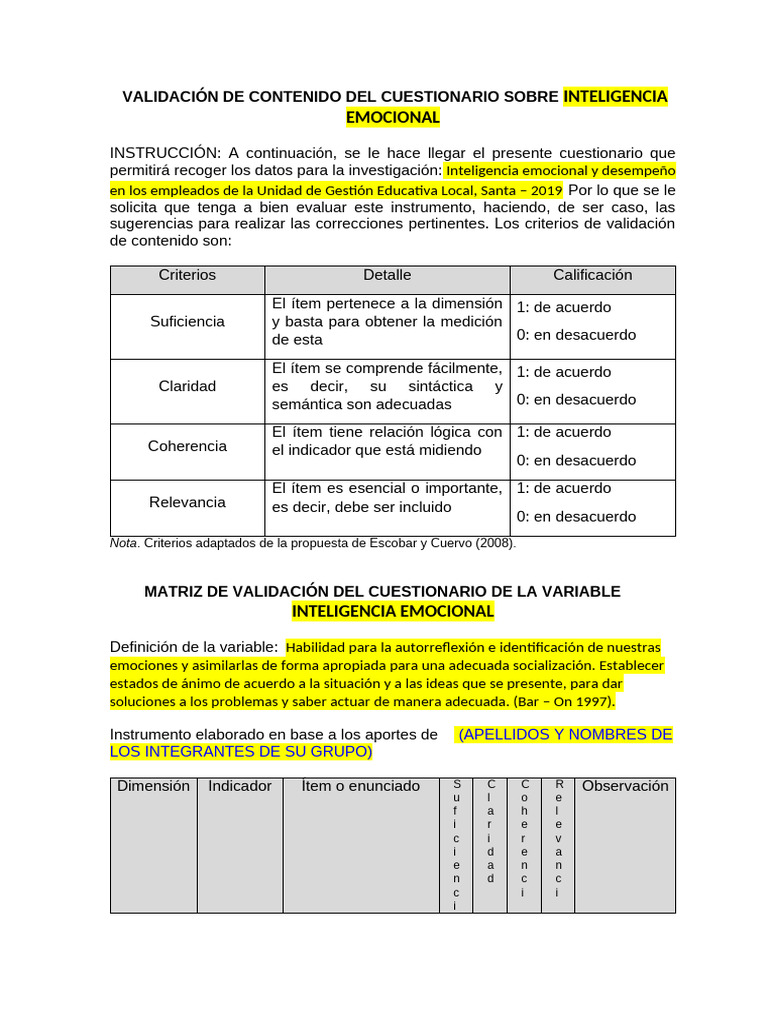 Validación De Cuestionarios De Inteligencia Emocional Pdf