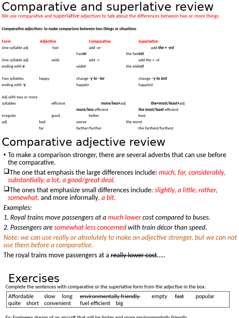 Comparative and Superlative Review | PDF | Adjective | Transport