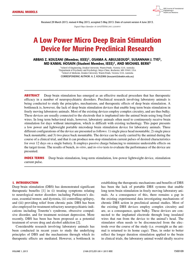 A Low Power Micro Deep Brain Stimulation Device For Murine Preclinical ...