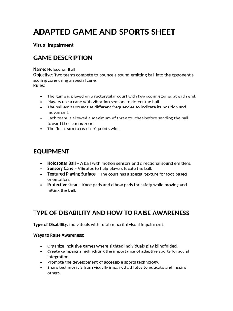 Adaptive Sports Games for Disabilities | PDF | Somatosensory System ...