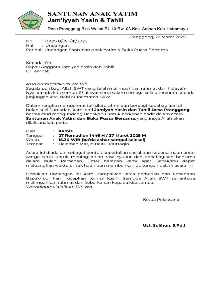 Undangan Santunan Anak Yatim 2025 | PDF