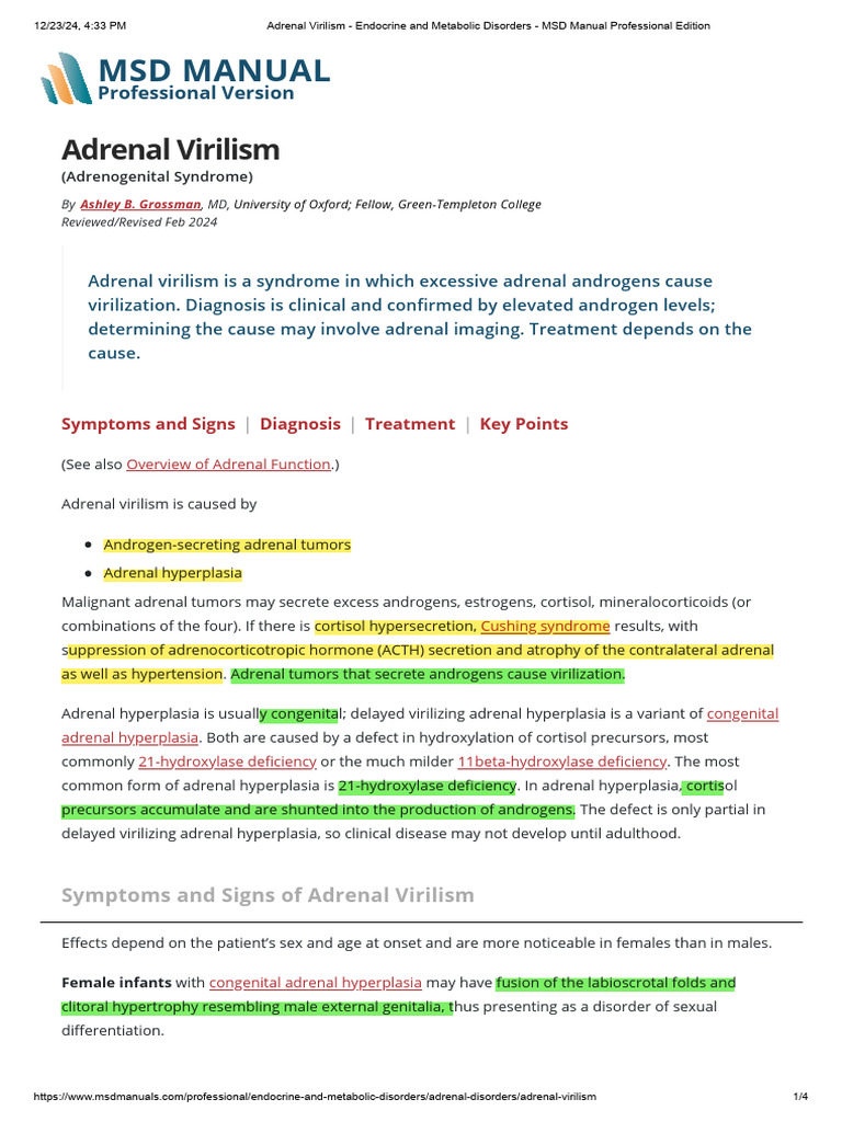Adrenal Virilism Endocrine and Metabolic Disorders MSD Manual ...