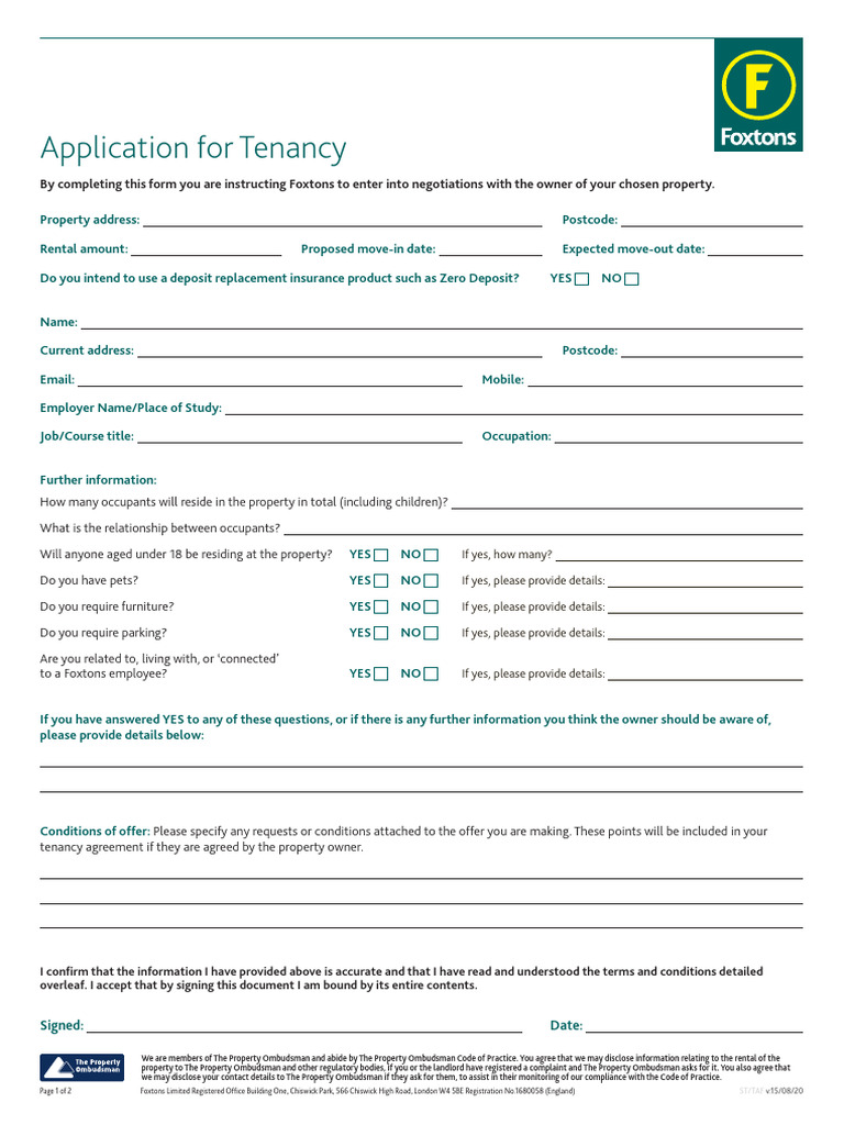 PDF Offer Form - App For Tenancy | PDF | Lease | Leasehold Estate