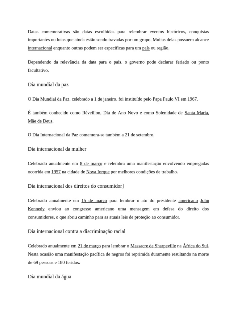 Datas Comemorativas São Datas Escolhidas para Relembrar Eventos ...