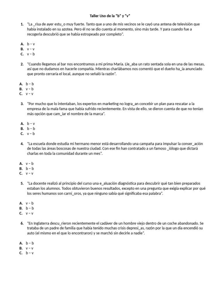 Taller Uso de La B Y V | PDF