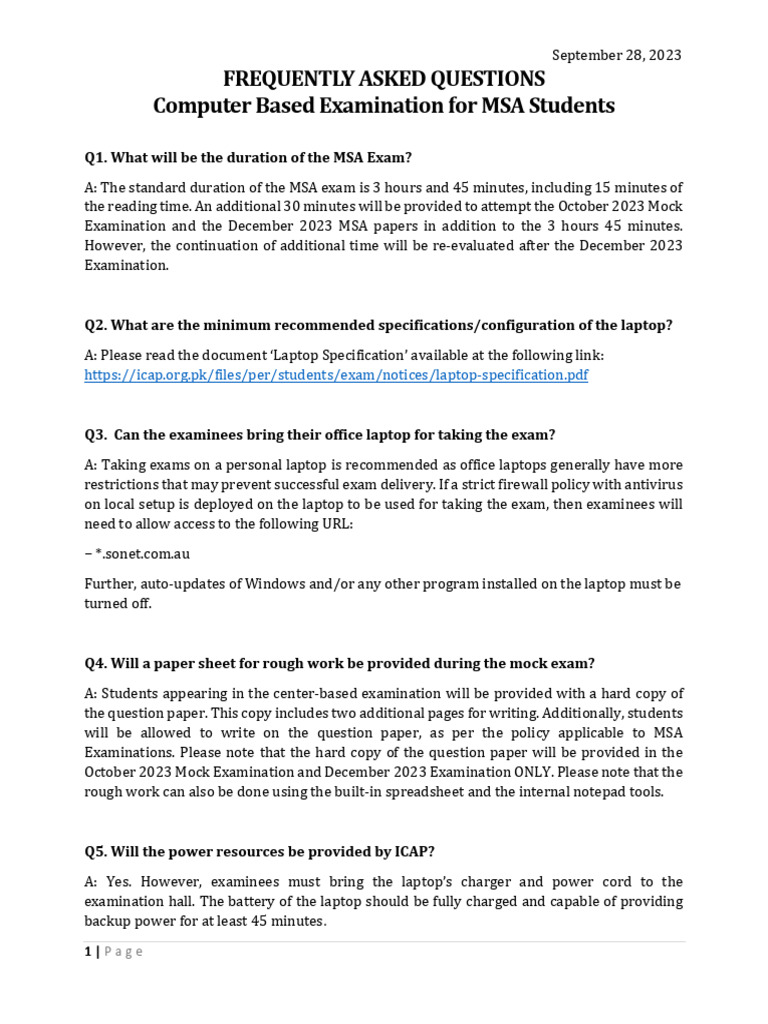 Faqs Msa Computer Based Examination | PDF | Spreadsheet | Microsoft Excel