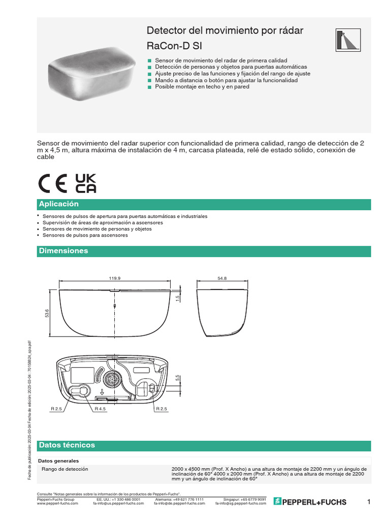Detector Del Movimiento Por Rádar Racon-D Si: Aplicación | PDF