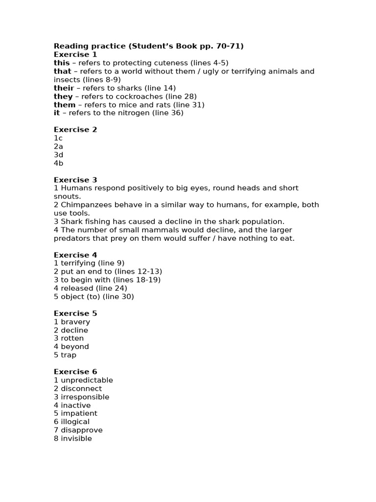 Reading Practice: Unit 1 Exercises | PDF