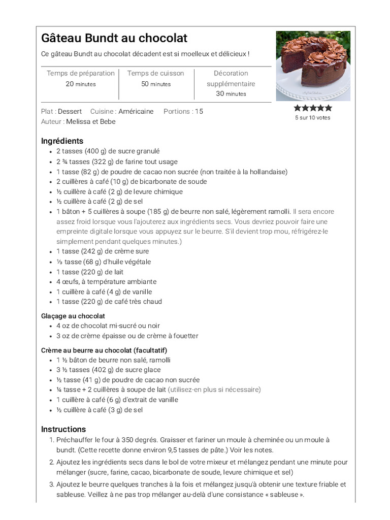 Gâteau Bundt Chocolat Décadent | PDF | Chocolat | Beurre