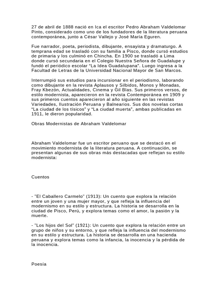 Pedro Abraham Valdelomar Pinto | PDF