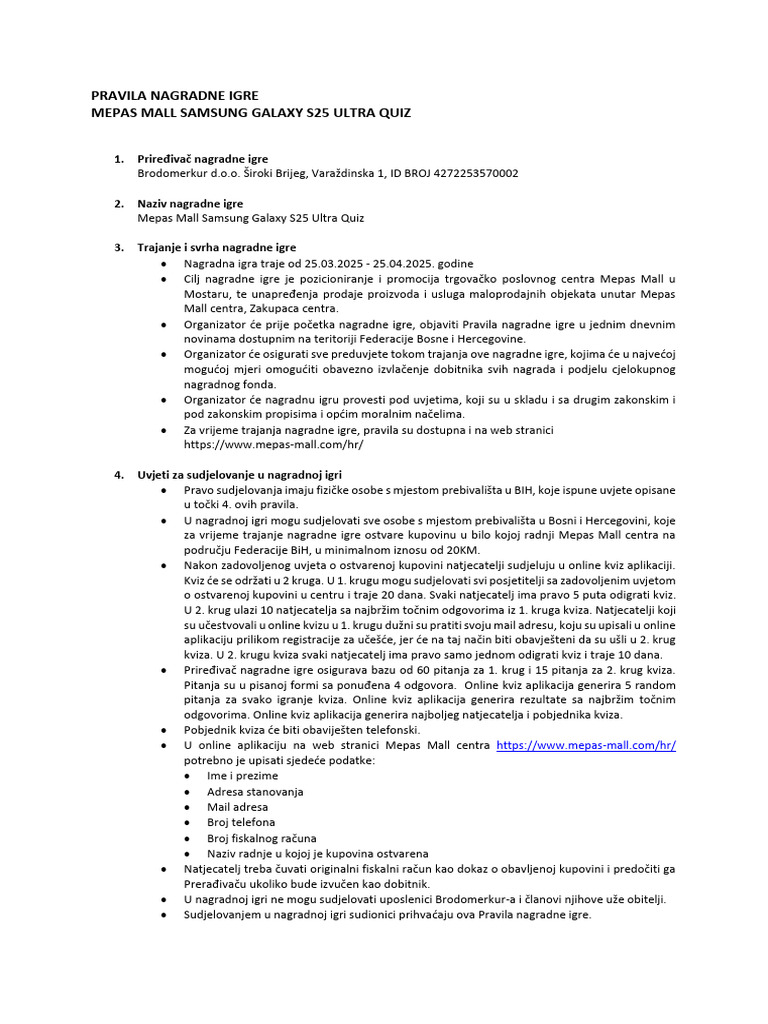 Pravila NI Samsung Galaxy S25 Ultra Quiz 1 | PDF