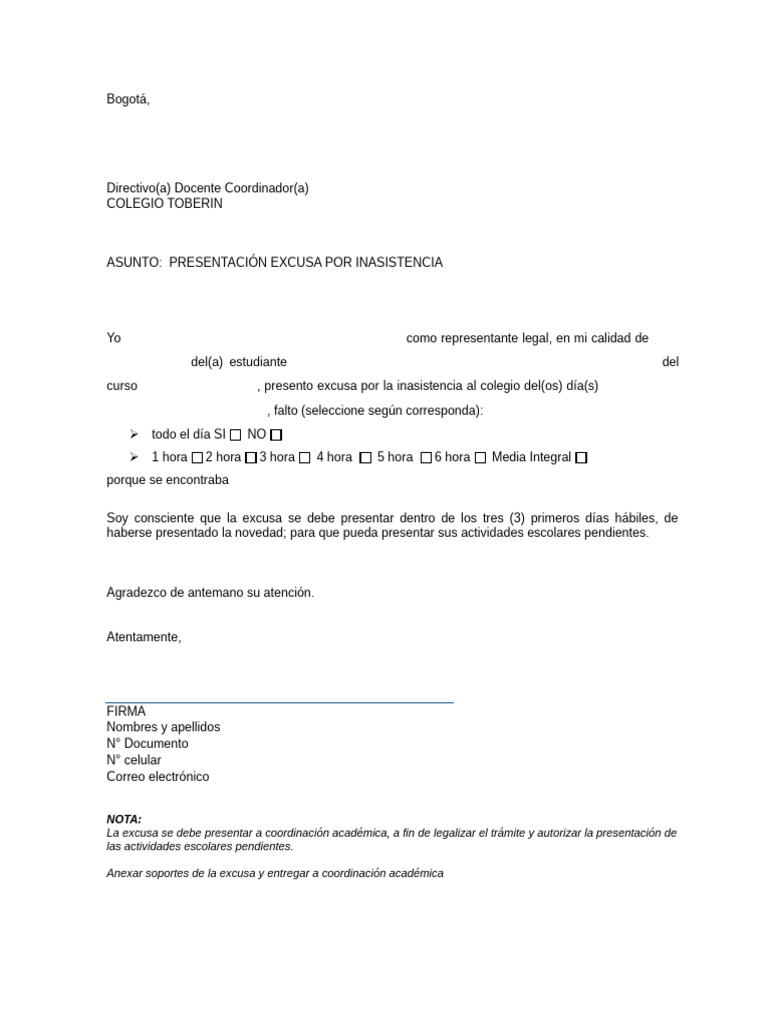 Carta Excusa Estudiantes | PDF