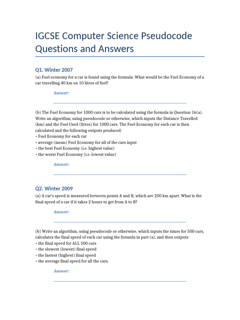 IGCSE CS Pseudocode Questions Answers | PDF