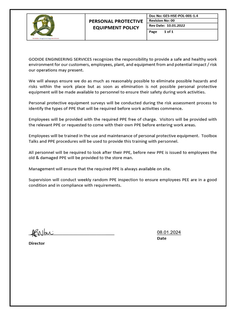 Personal Protective Equipment Policy | PDF