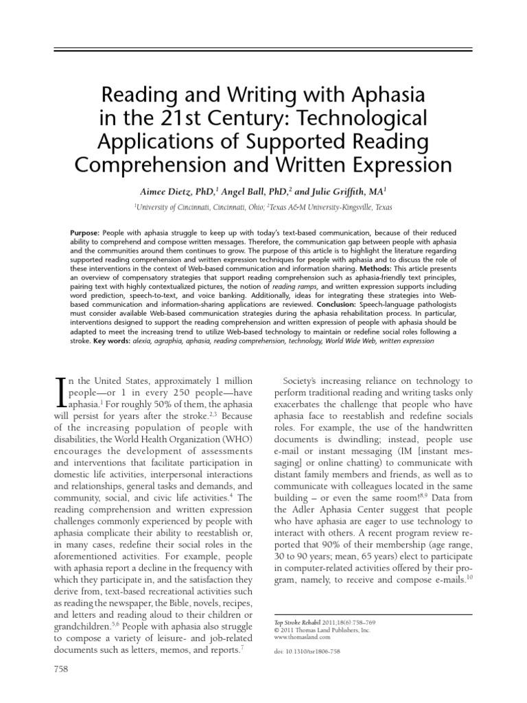 Reading and Writing - Aphasia 21st Century | PDF | Aphasia | Reading ...