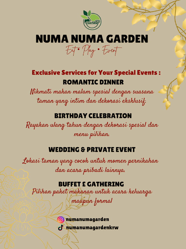 Numa Numa Garden - Menu 2025 | PDF