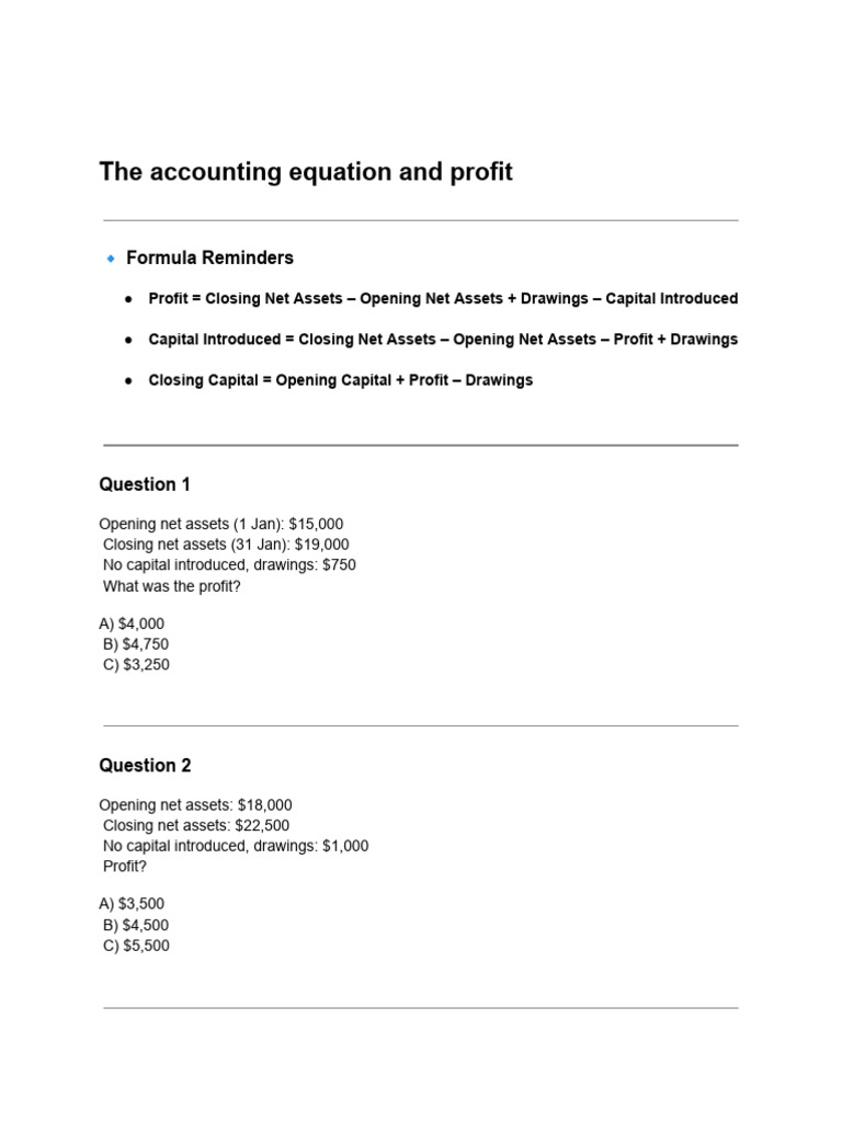 The Accounting Equation and Profit | PDF | Balance Sheet | Economies