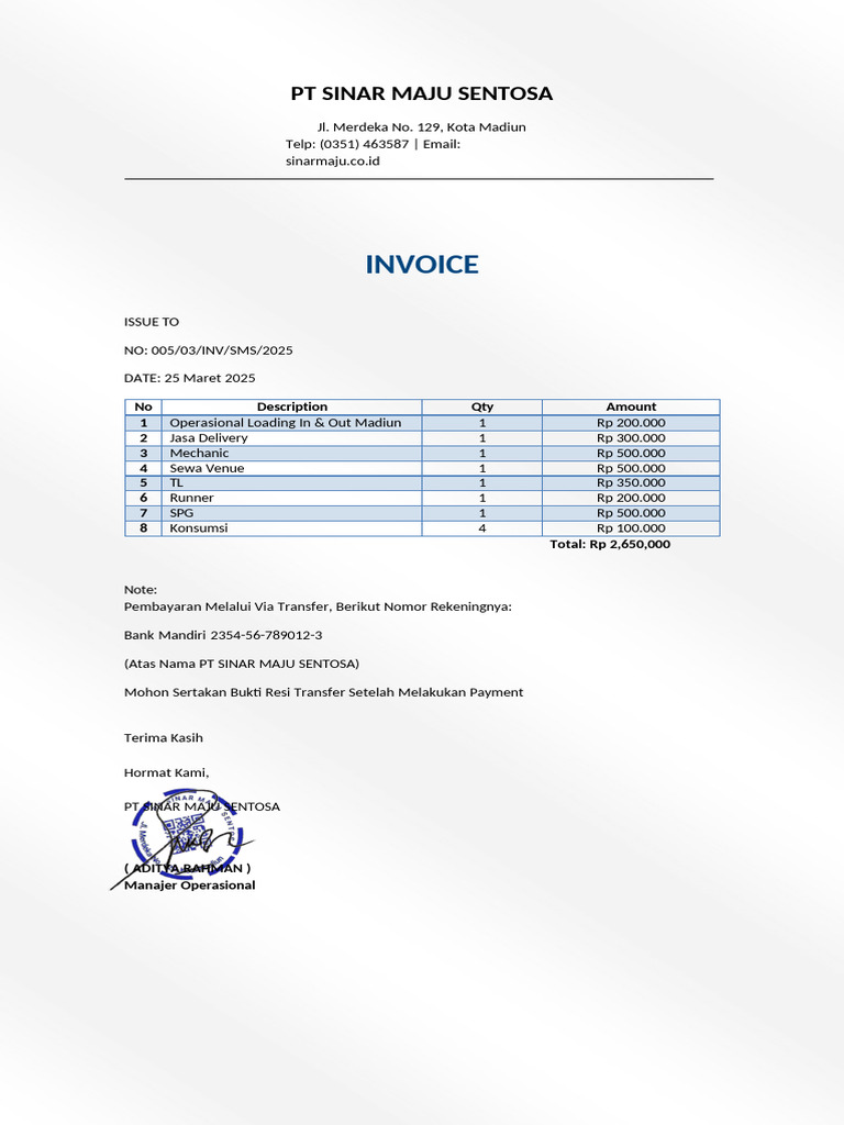 Invoice 25 - PT - SINAR - MAJU - SENTOSA - FINAL | PDF