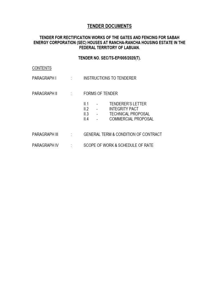 1. Paragraph I & II - ITB & FORM FOR TENDERER | PDF