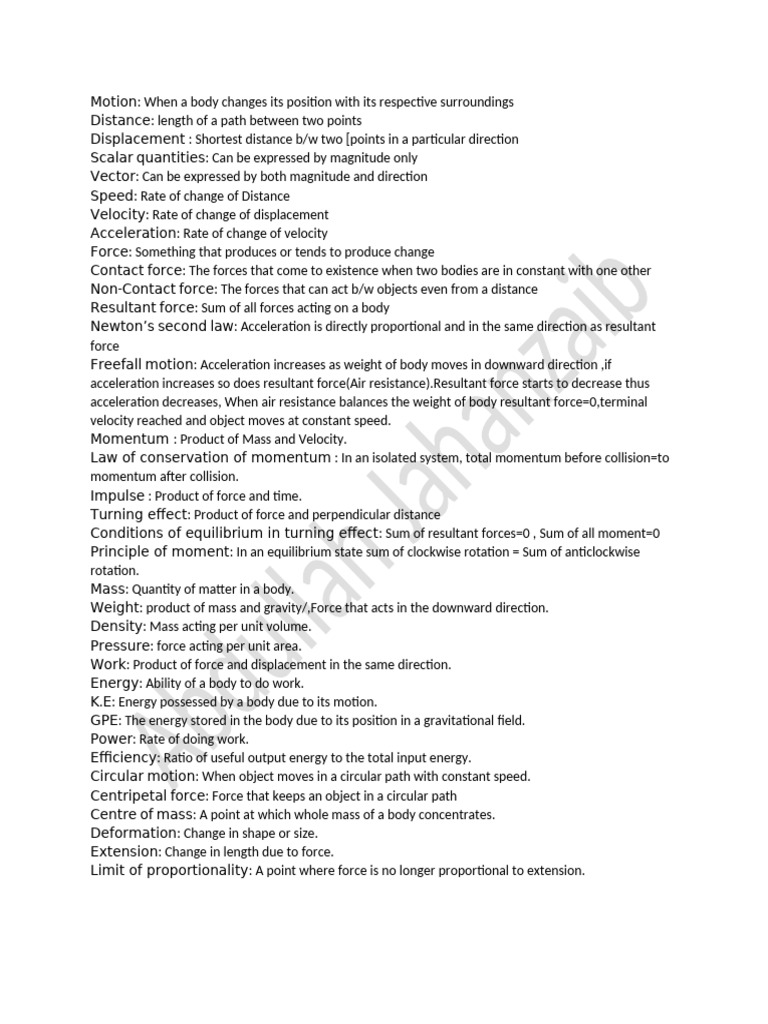 Physics Common Definations Igcse | PDF | Force | Waves