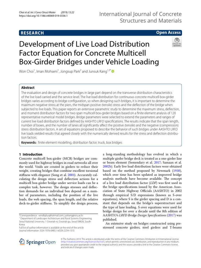 Choi2019, Development of LLDF Equation For Concrete Multicell Box ...