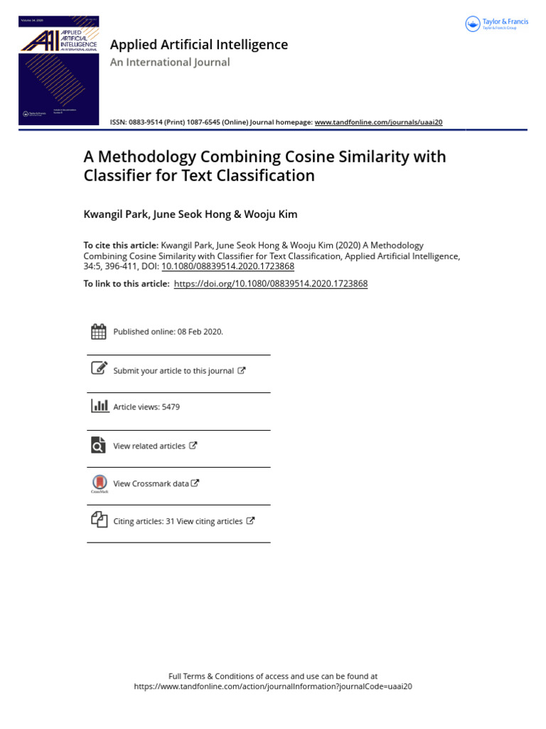 A Methodology Combining Cosine Similarity With Classifier For Text Classification | PDF ...