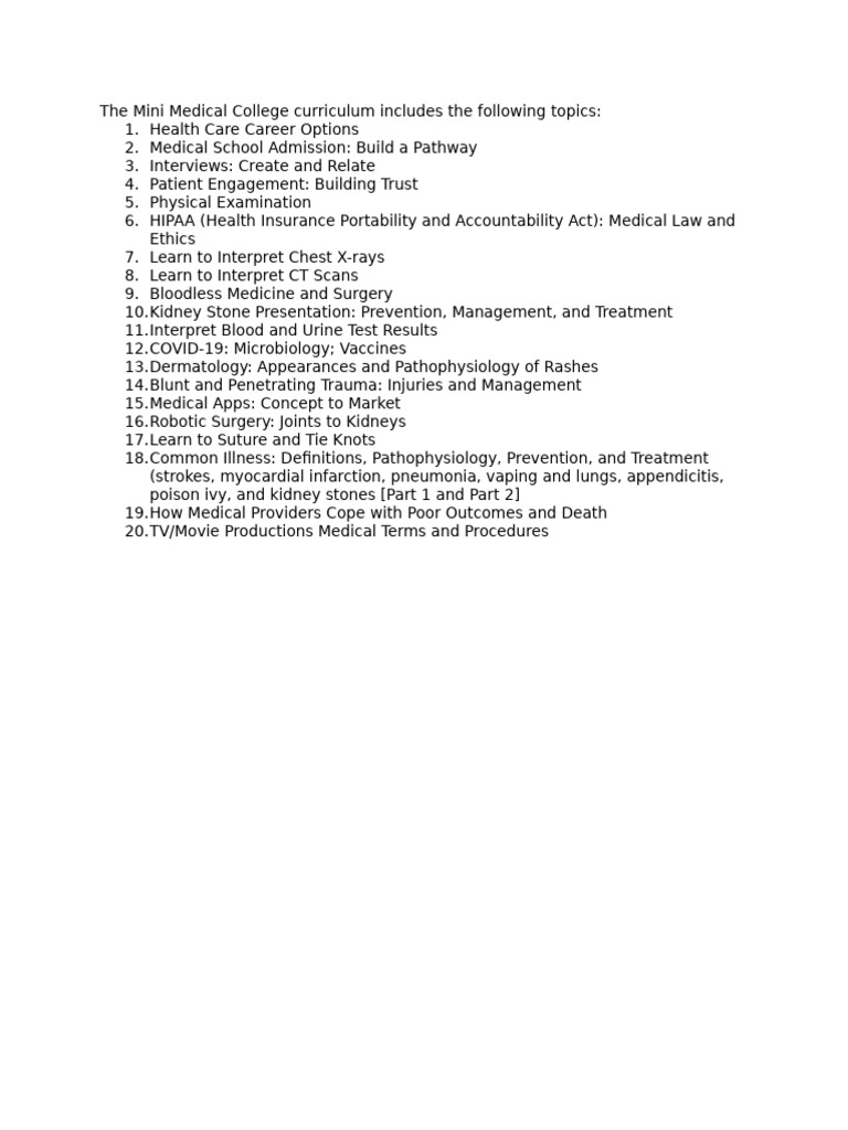 HS Courses For Healthcare | PDF