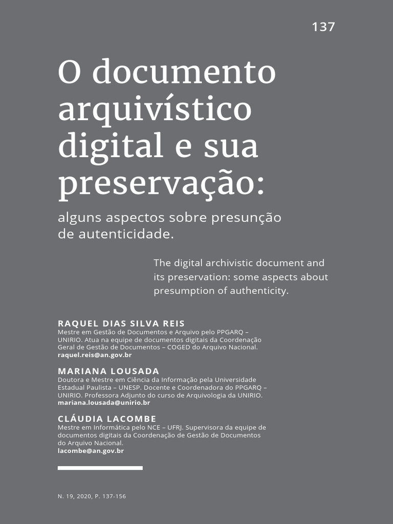 O Documento Arquivístico Digital e Sua Preservação - Alguns Aspectos ...