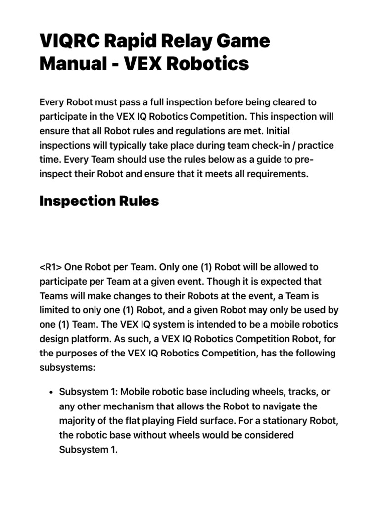 VIQRC Rapid Relay Game Manual - VEX Robotics | PDF