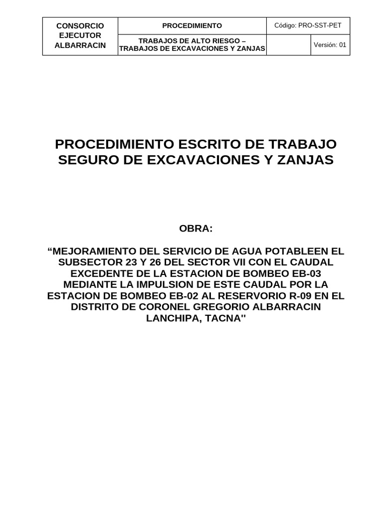 PRO-SST-025-PET02 - Trabajos de Excavaciones y Zanjas | PDF | Agua