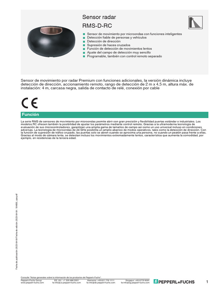 Sensor Radar RMS-D-RC: Función | PDF