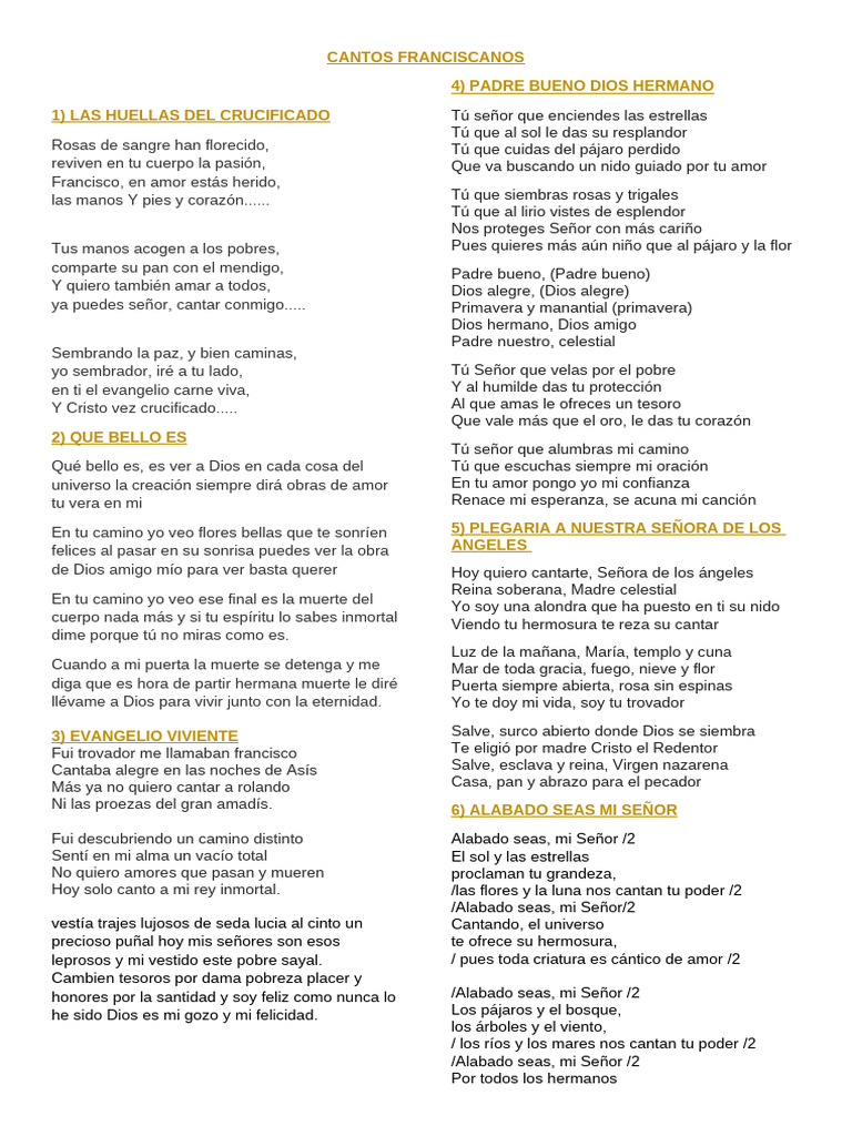Cantos Franciscano: Poesía y Fe | PDF | Amor | María, madre de Jesús