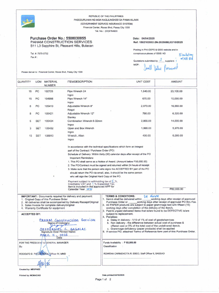 P.O. 250425 Signed PO - GSIS 04-11-25 | PDF